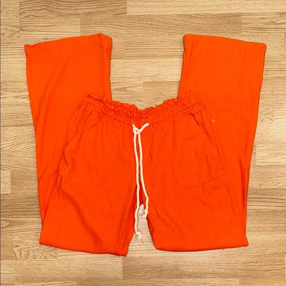 Roxy | Pants & Jumpsuits | Roxy Orange Oceanside Linen Blend Pants With ...